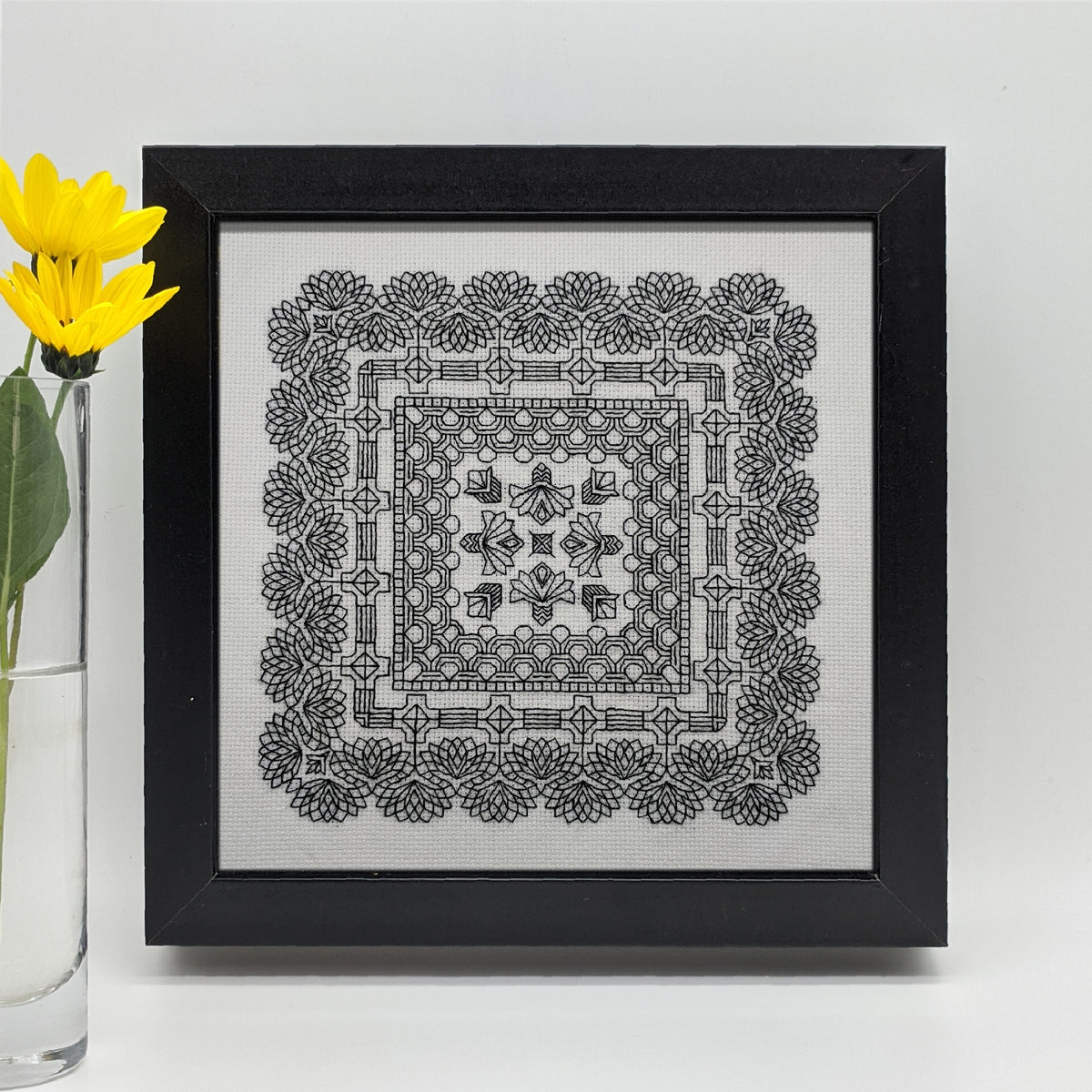 Blackwork embroidery flowers deco – The Steady Thread
