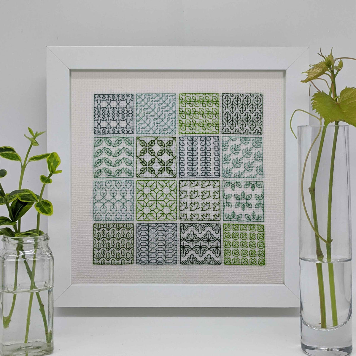 Blackwork embroidery PDF leafy botanical sampler – The Steady Thread