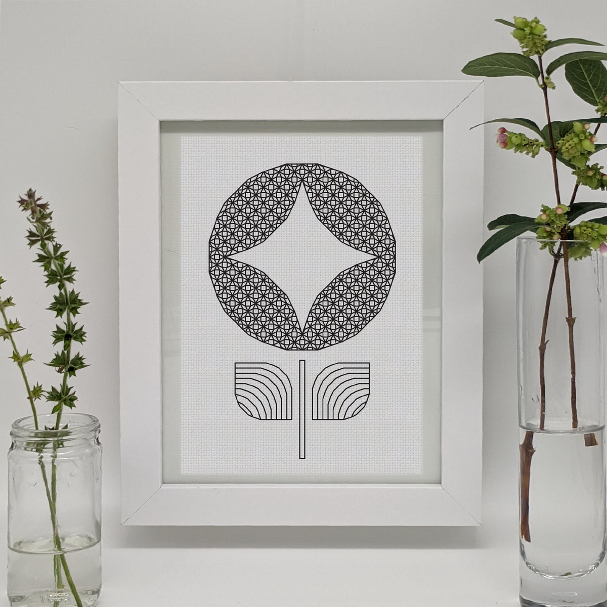 Blackwork embroidery fiolk flower – The Steady Thread