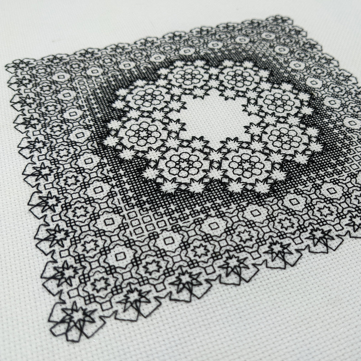 Adventures in geometry blackwork embroidery – The Steady Thread