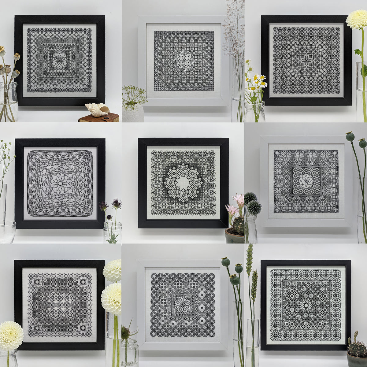 Adventures in geometry blackwork embroidery – The Steady Thread