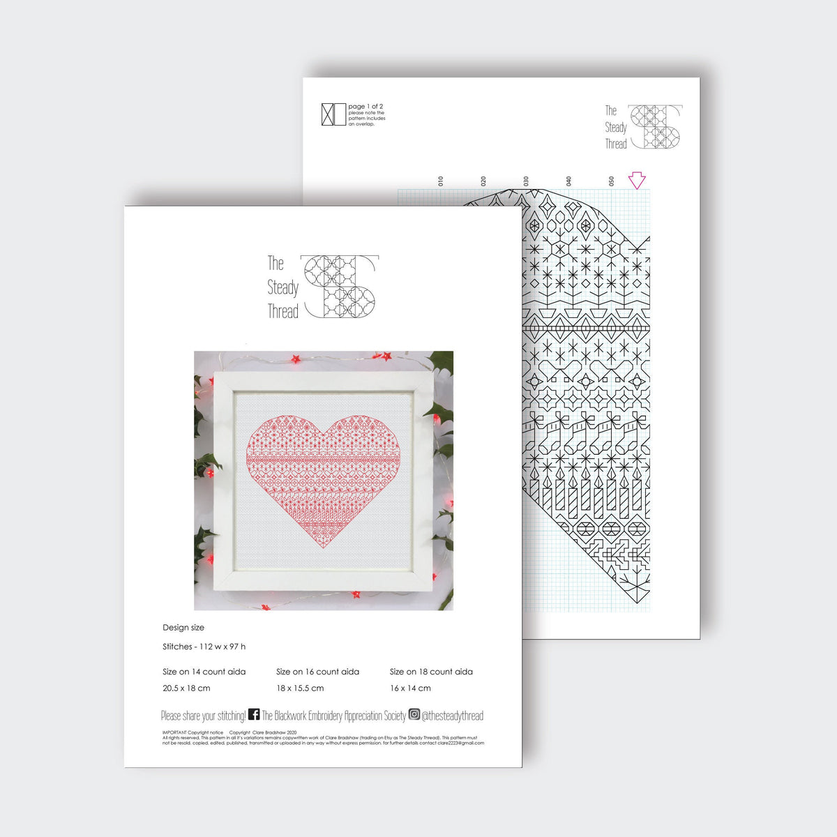 Blackwork embroidery Christmas heart – The Steady Thread